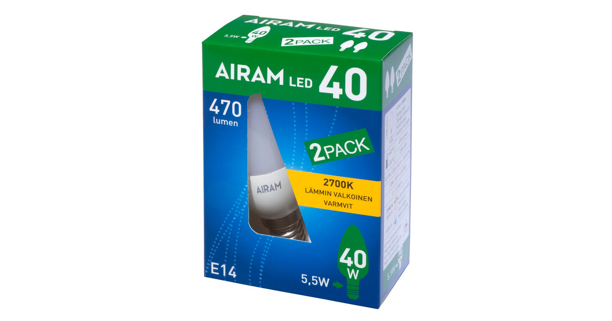 Airam Kynttilälamppu E14 5,5w 2-pack