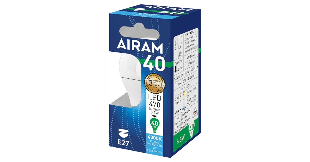 Airam Koristelamppu 4000k E27 4,9w