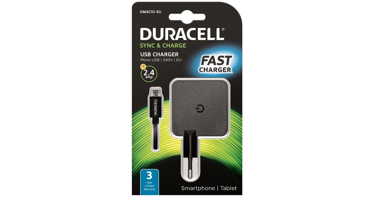 Duracell Seinälaturi 2.4a + Usb - Micro Usb Johto 1m