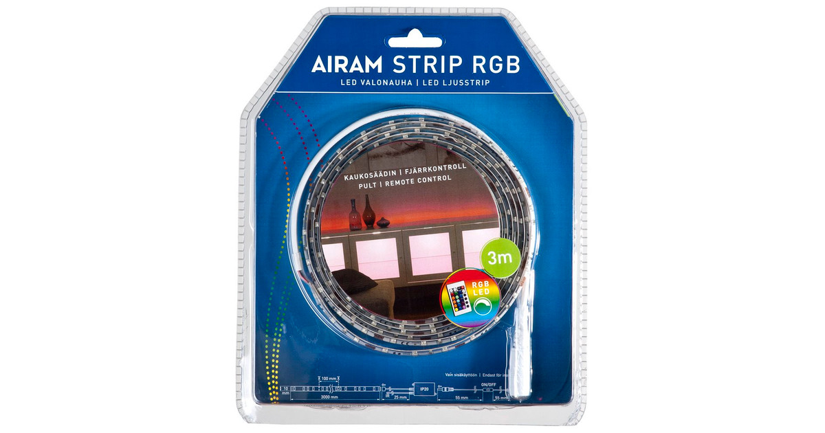 Airam Led Strip Valonauha Kaukosäätimellä Rgb 12v 21,6w 3m